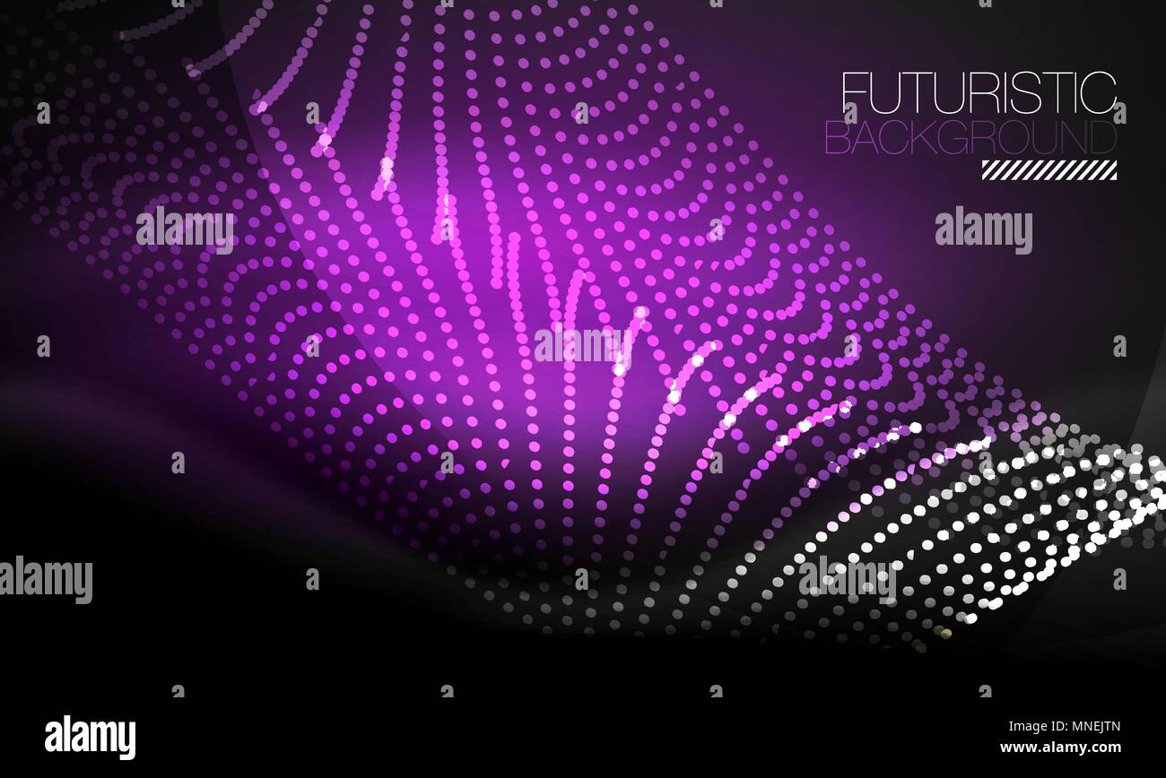 Smooth neon wave. Smooth smoke particle wave, big data techno background with glowing flowing ...