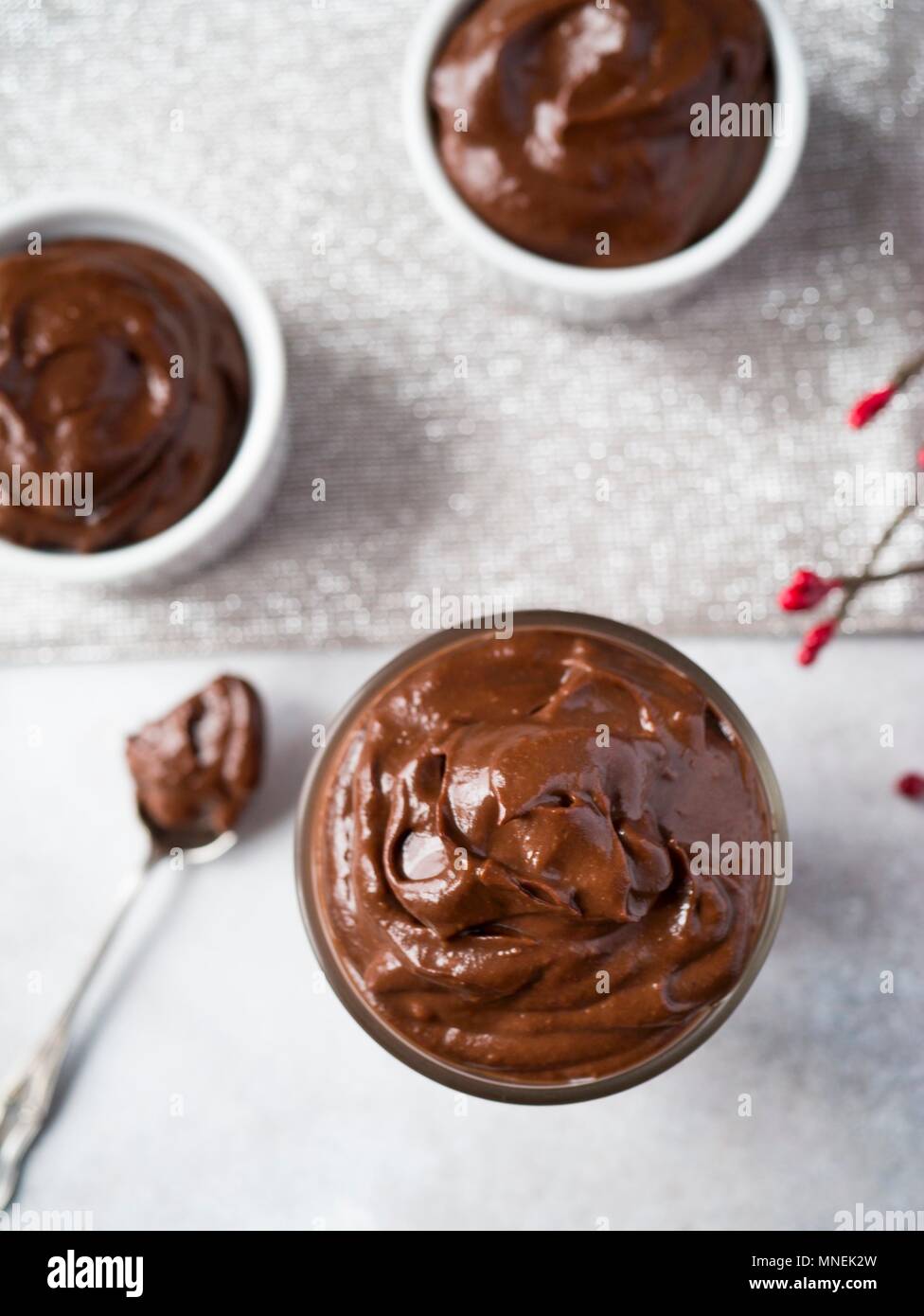 Creamy chocolate pudding with spoon Stock Photo - Alamy
