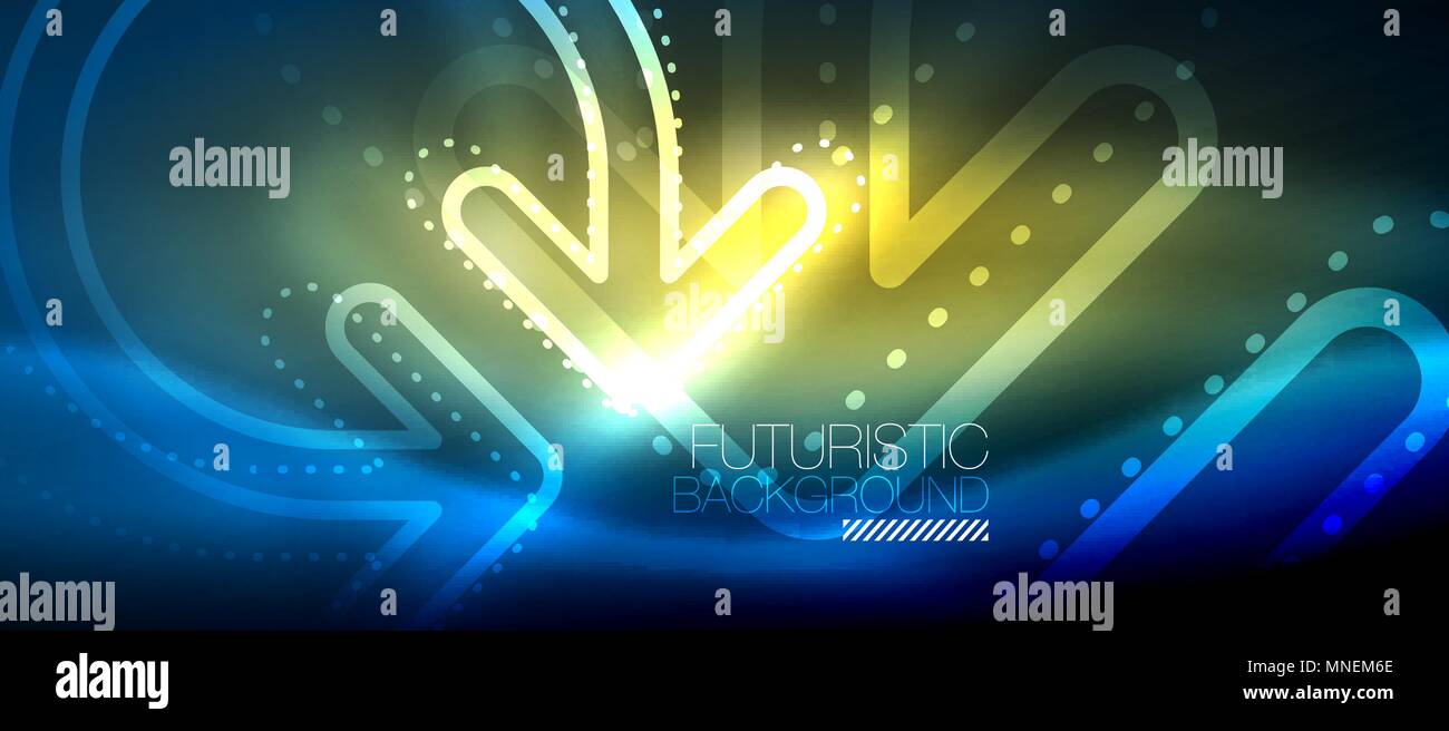 Techno neon glowing arrow background. Techno neon glowing arrow ...