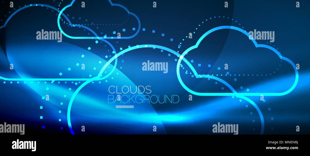 Vector cloud computing, storage concept. Vector blue cloud computing, storage concept, neon ...