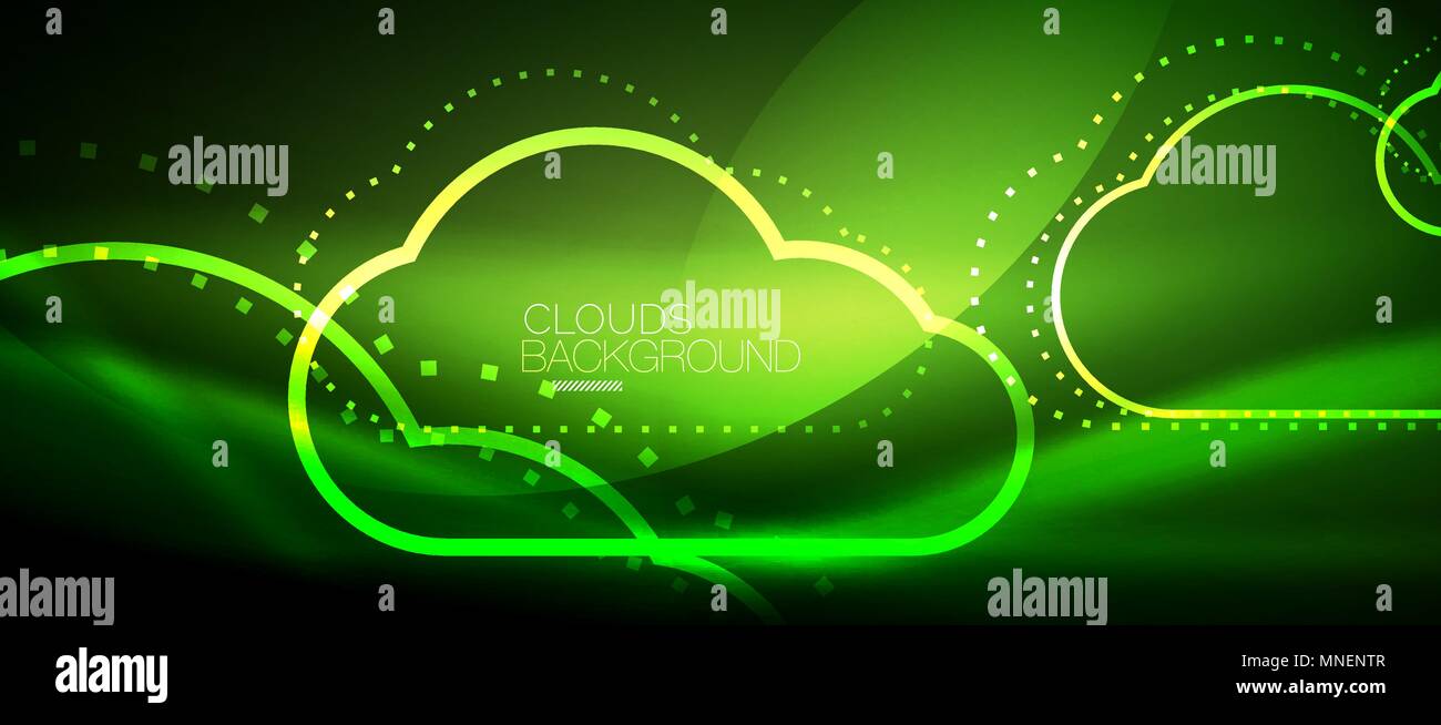 Vector cloud computing, storage concept. Vector green cloud computing, storage concept, neon ...