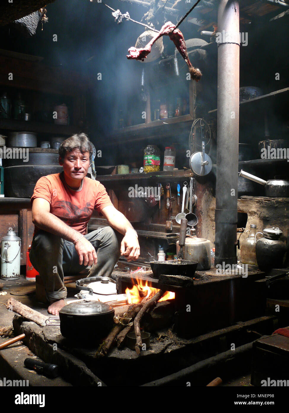 Ripchet Nepal september 8 2014 Nepalese man prepare lunch in lodge ...