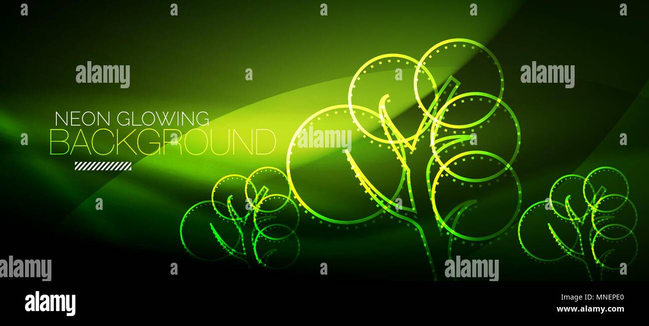 Vector neon glowing tree background. Vector green neon glowing tree ...