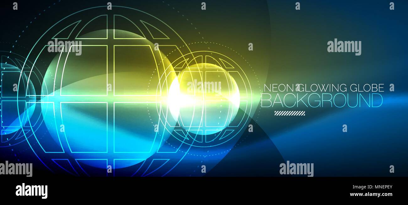 Techno globe concept, neon glow planet. Techno globe concept, neon glow ...