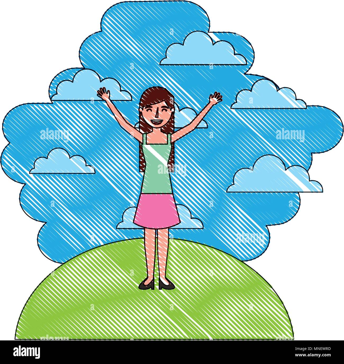 Cartoon Woman Raised Arms High Resolution Stock Photography and Images ...