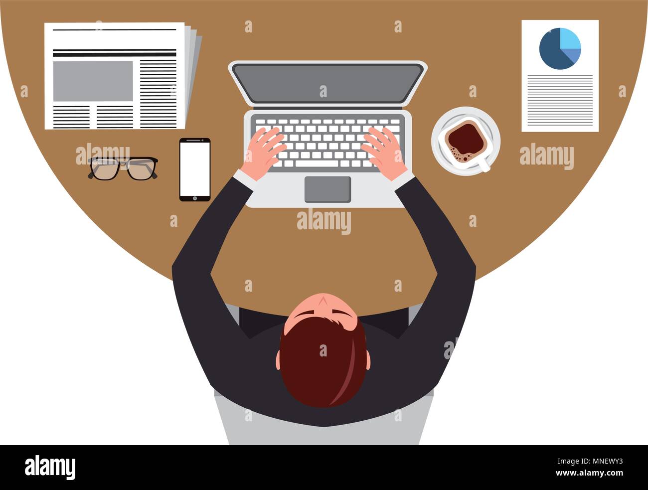 Hand typing computer top view Stock Vector Images - Alamy