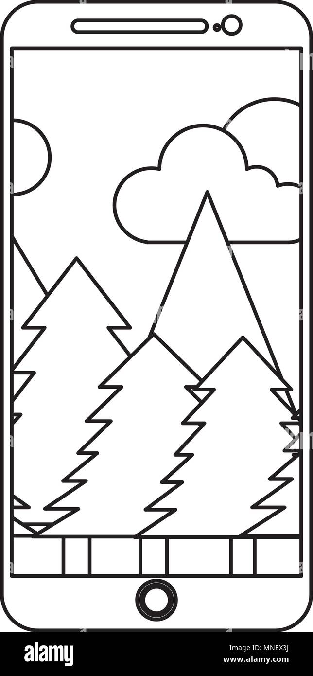 smartphone device with image of landscape and pine trees Stock Vector ...