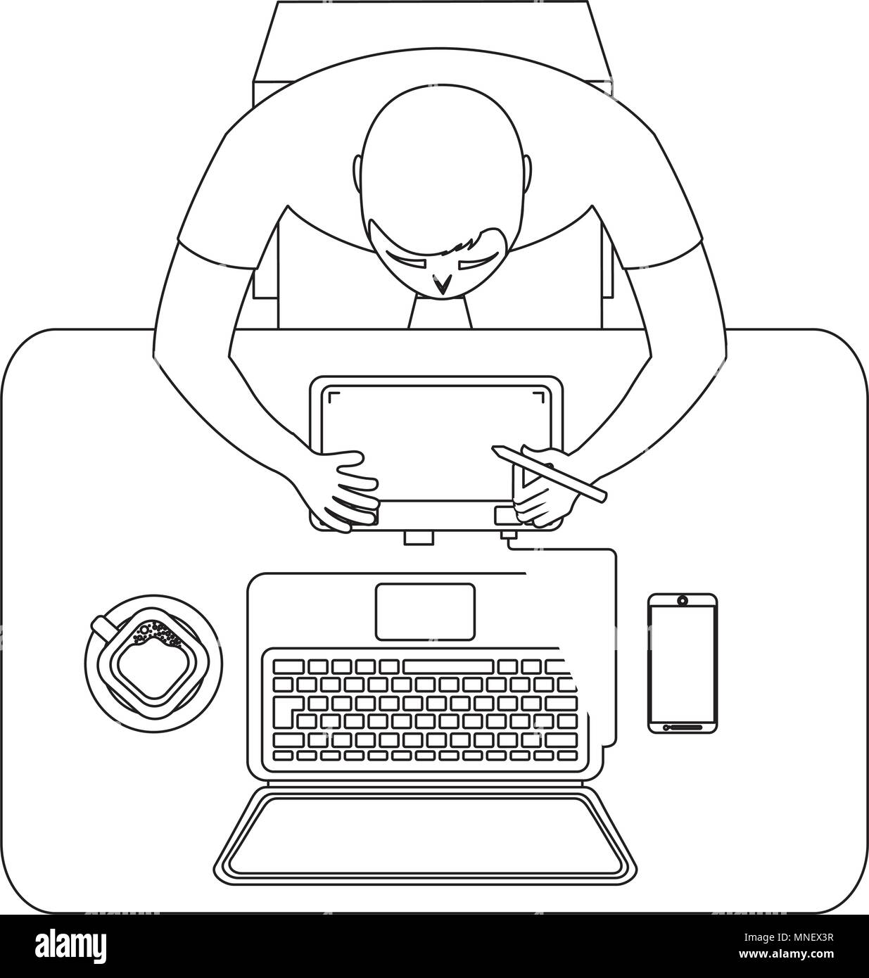 aerial view of graphic designer working with computer Stock Vector ...
