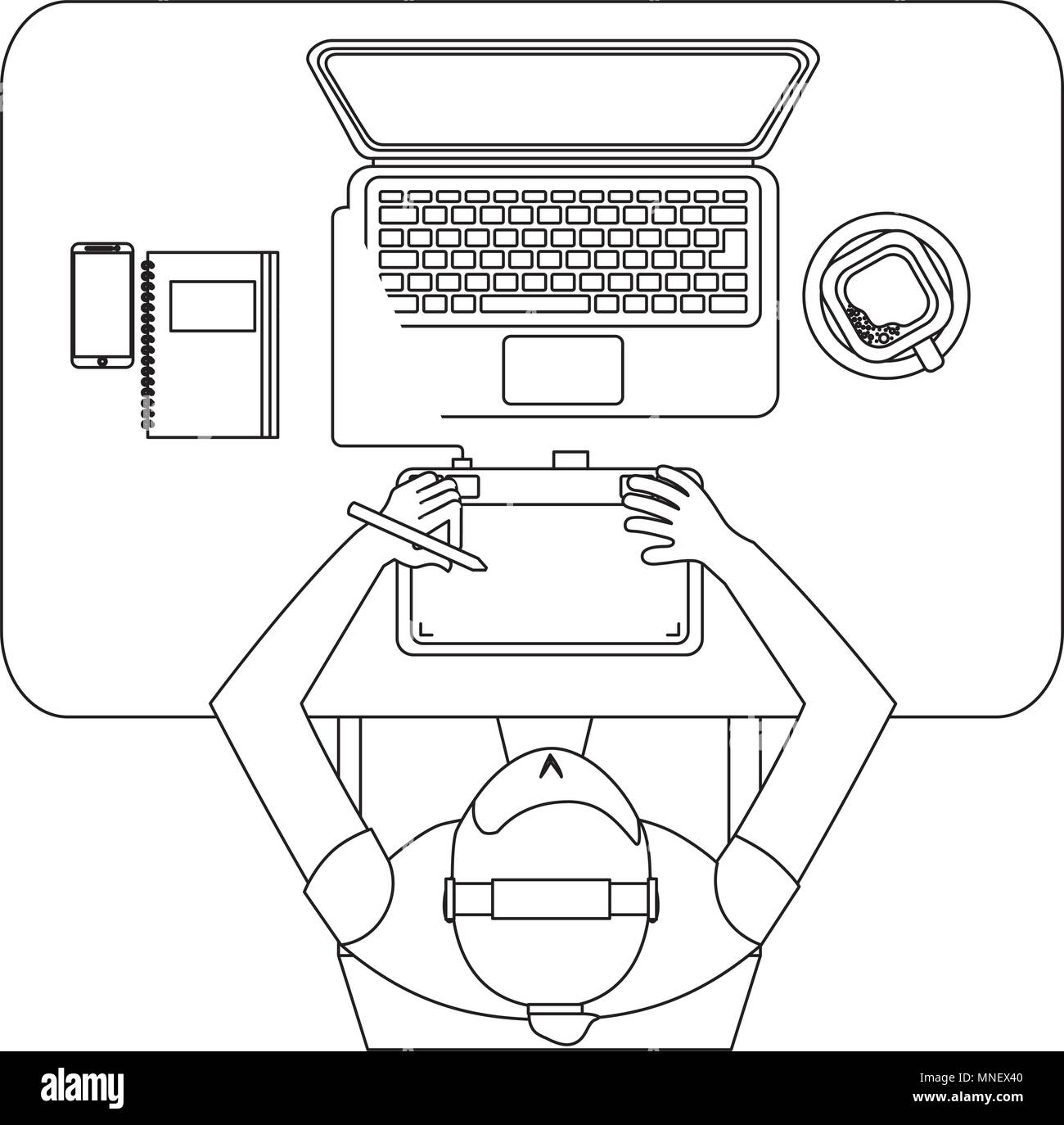 aerial view of graphic designer working with computer Stock Vector ...