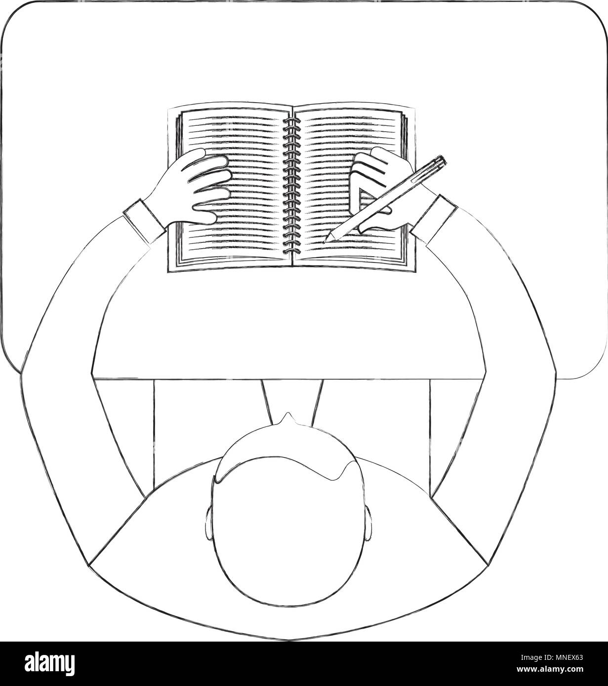 aerial view of man sitting writing in book Stock Vector Image & Art - Alamy