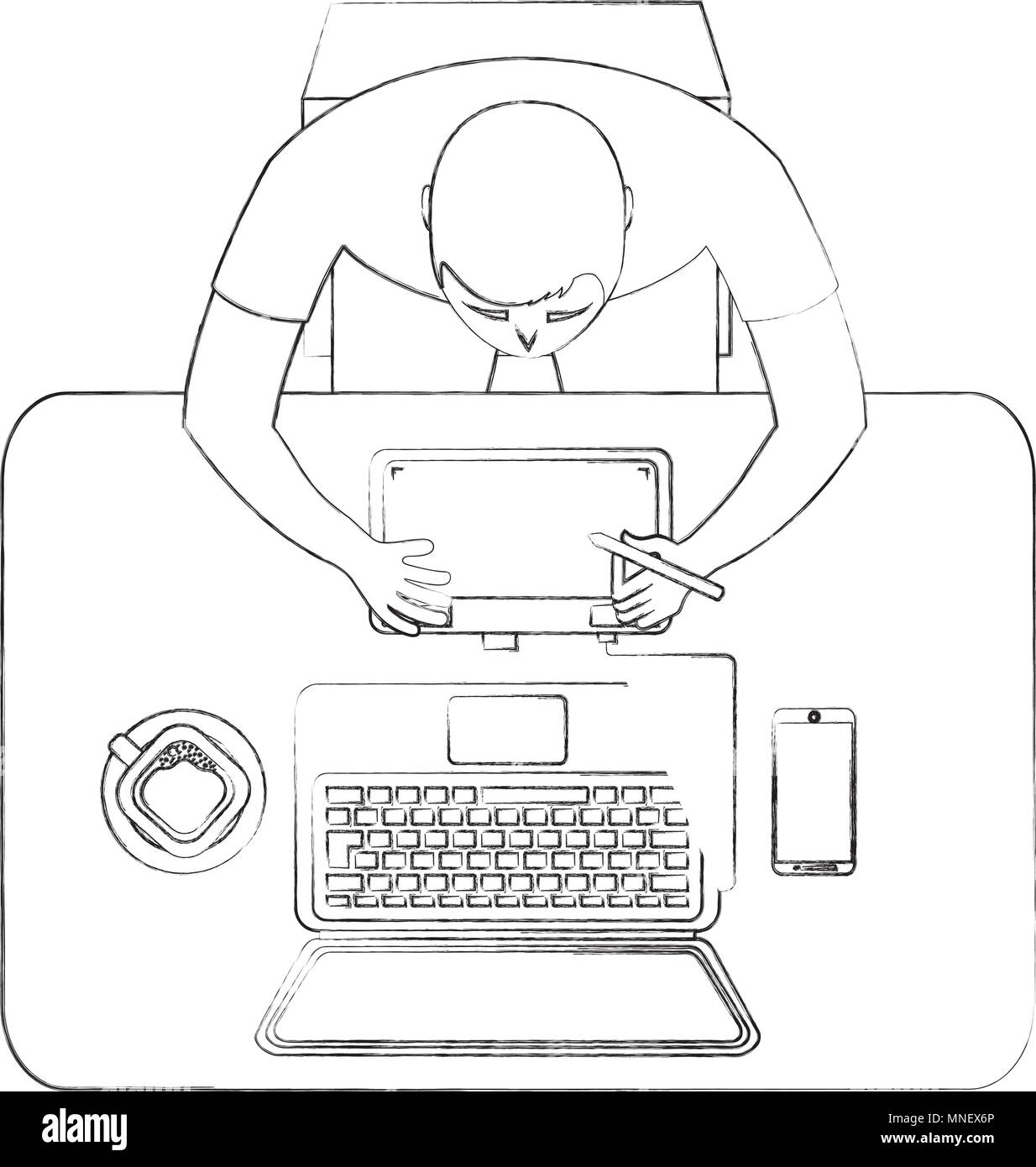 aerial view of graphic designer working with computer Stock Vector ...