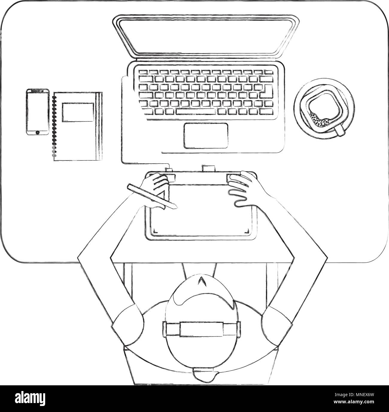 aerial view of graphic designer working with computer Stock Vector ...