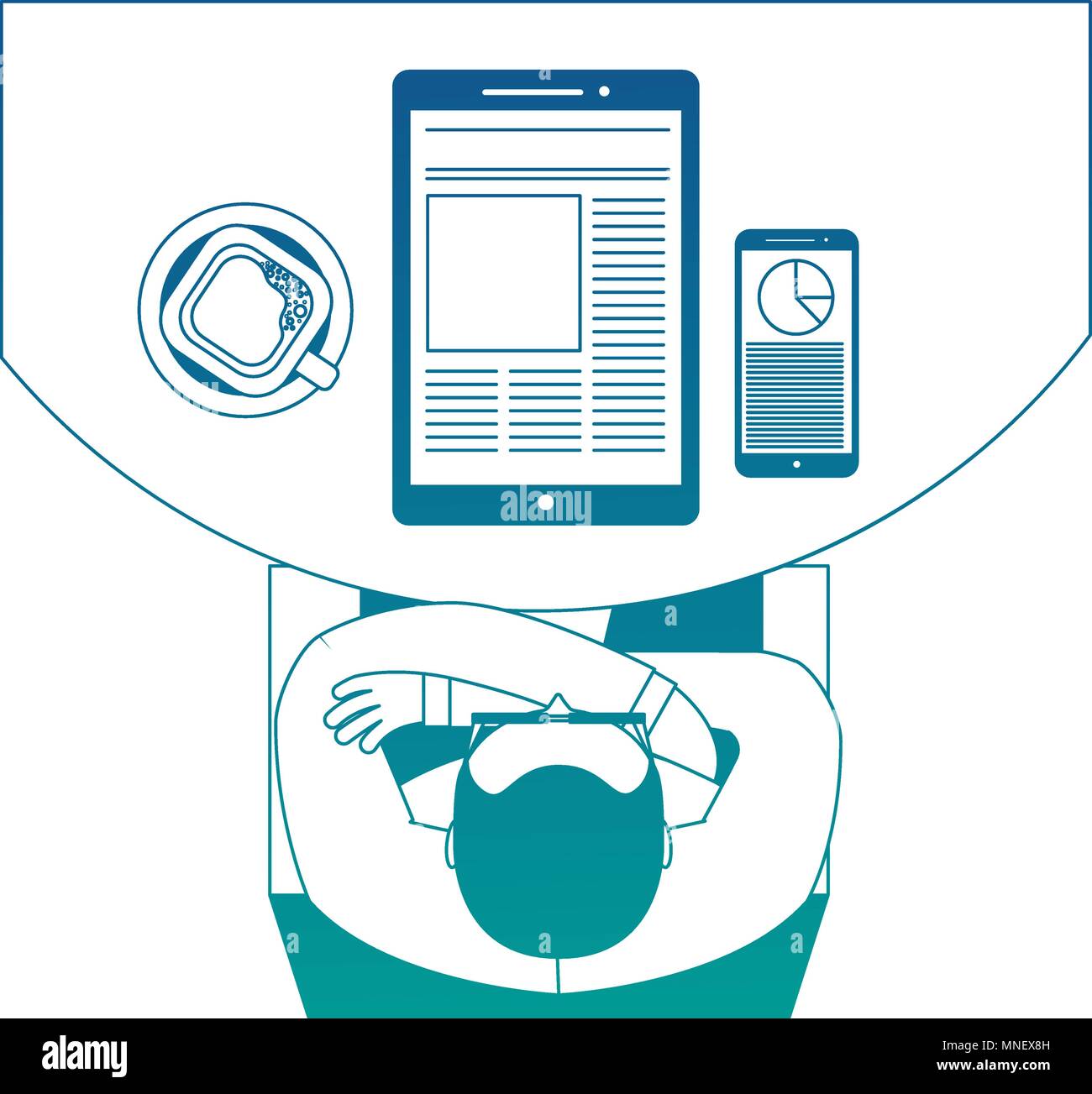 aerial view of man sitting with tablet and smartphone Stock Vector ...