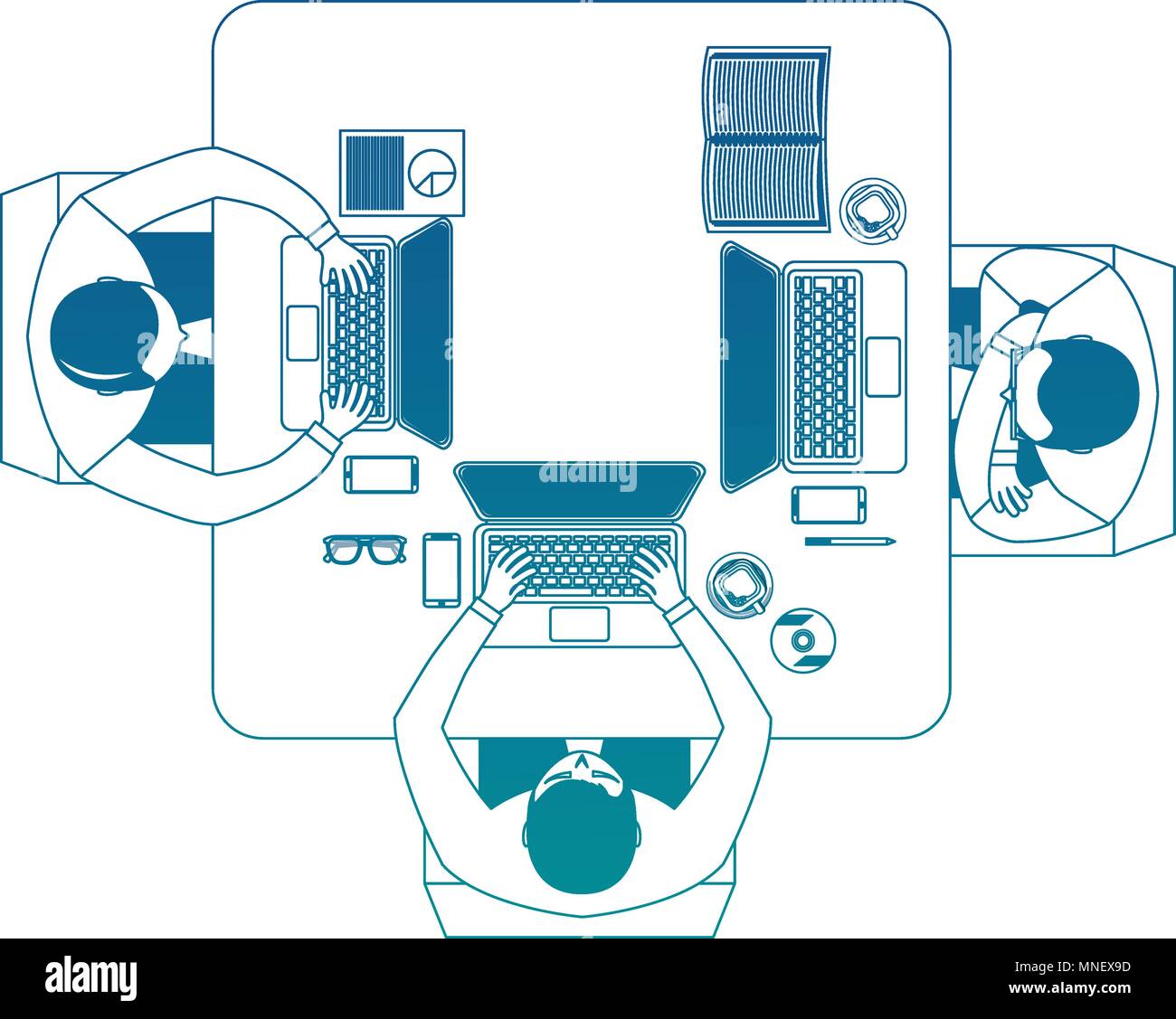 aerial view of teamwork working with laptops Stock Vector Image & Art ...