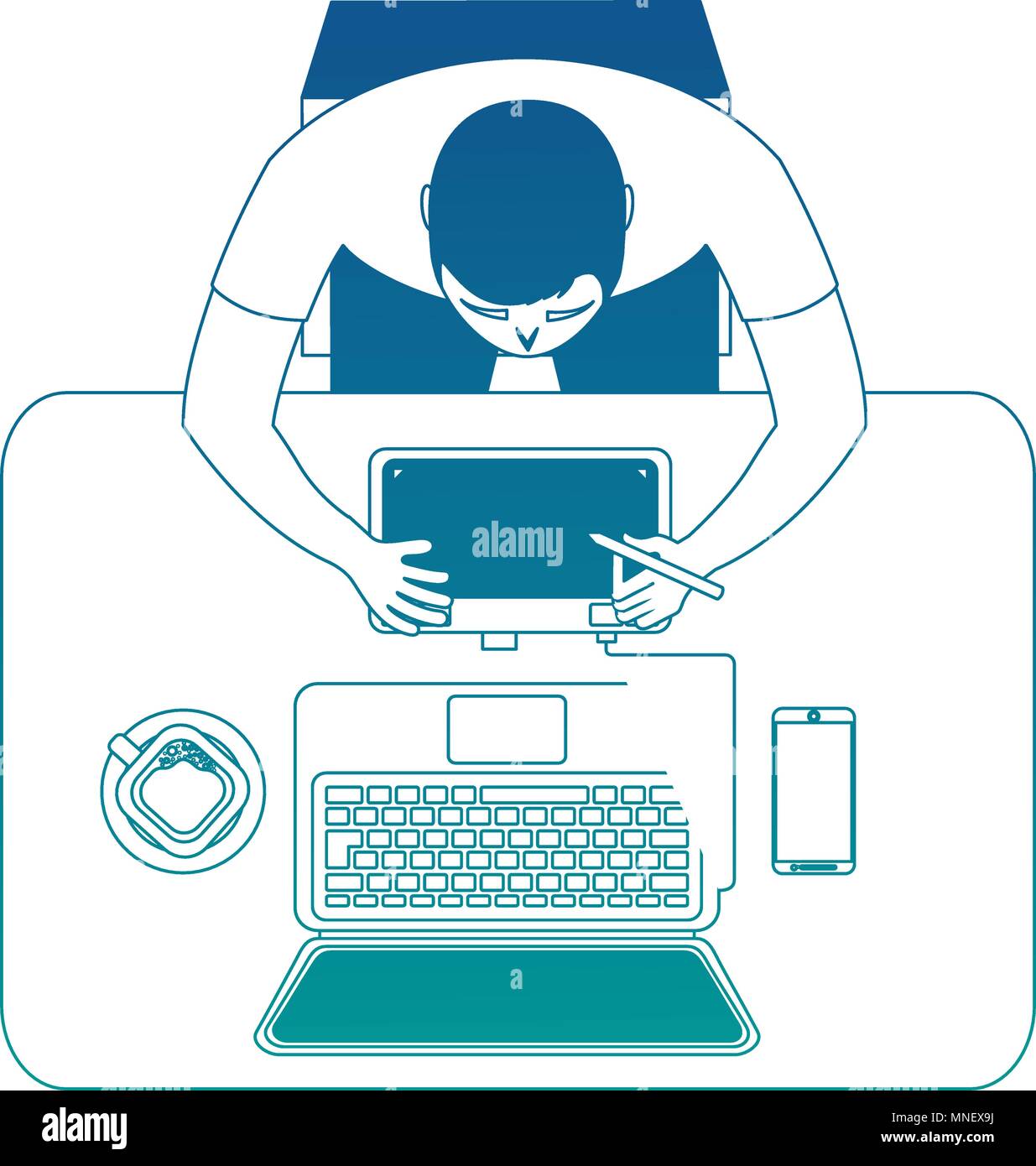aerial view of graphic designer working with computer Stock Vector ...
