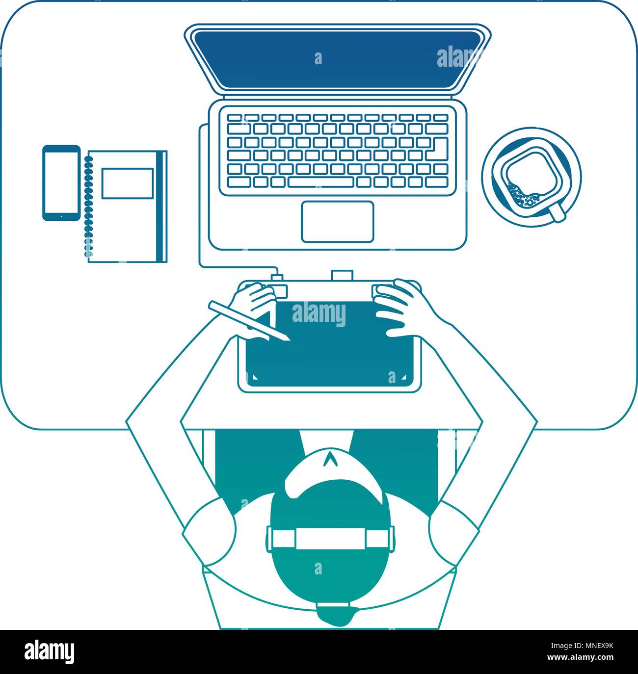 aerial view of graphic designer working with computer Stock Vector ...
