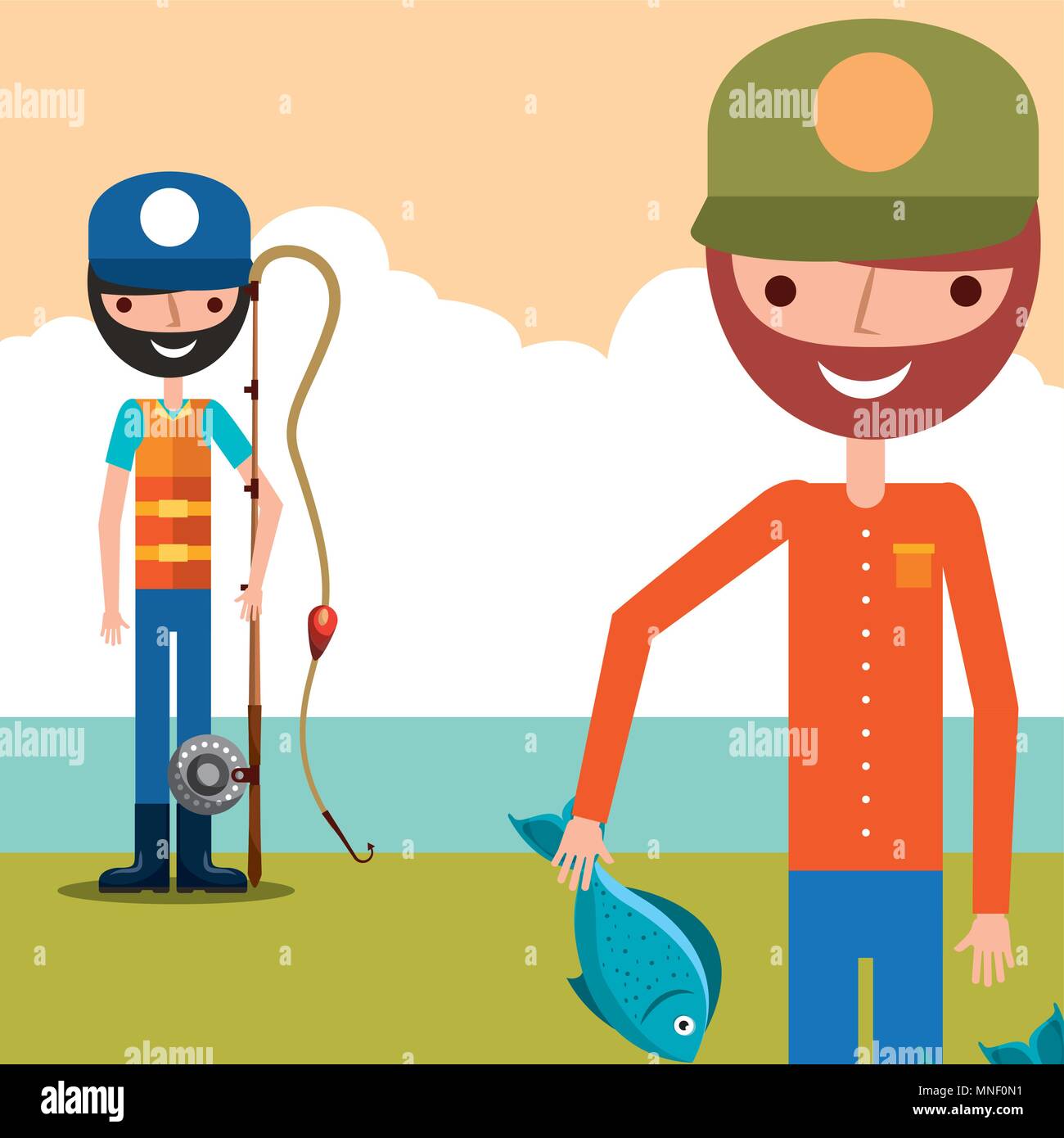 fisherman fishing cartoon Stock Vector Image & Art - Alamy