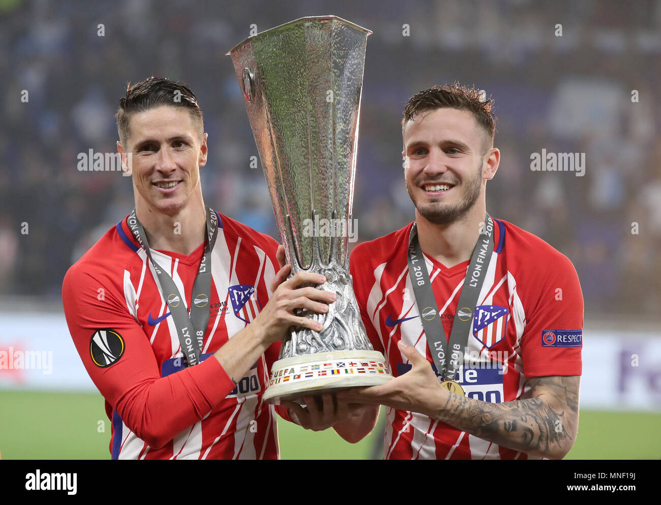 Atletico Madrid's Fernando Torres (left) and Saul Niguez celebrate with ...