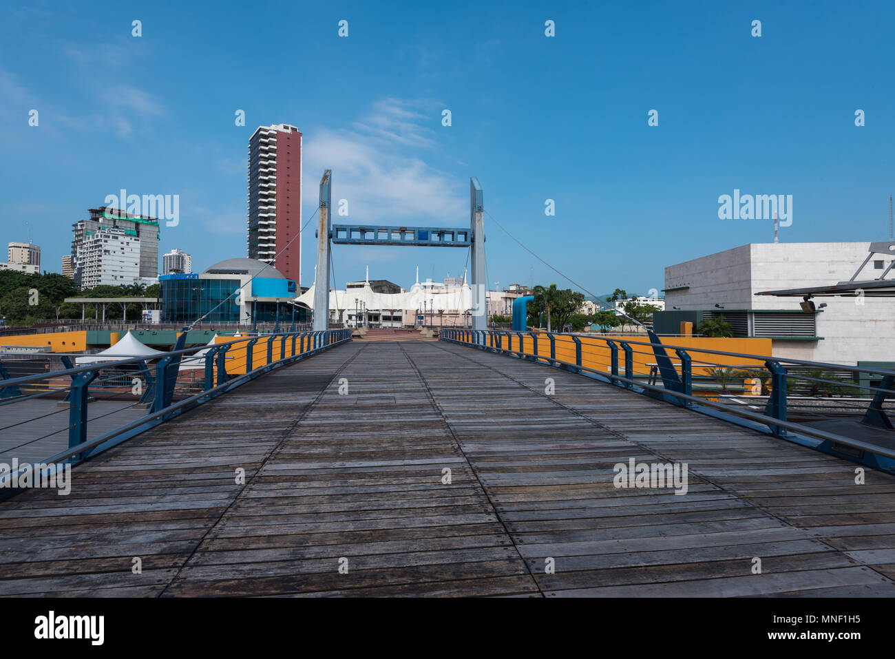 A pedestrian bridge over the Guayas river that goes into Guayaquil ...