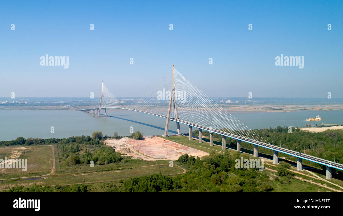 Aerial photography of the Normandy bridge, connecting Le Havre and ...