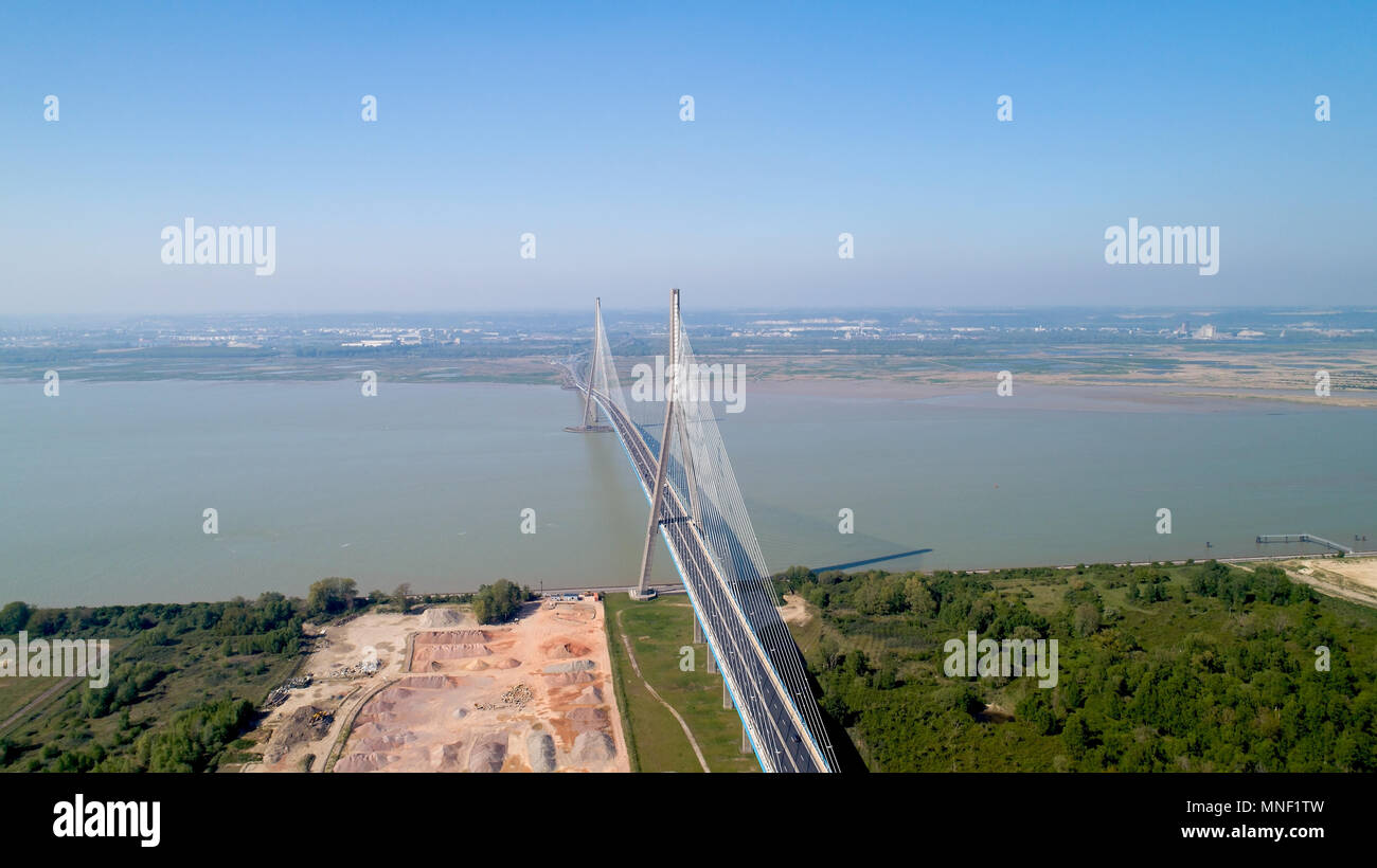 Aerial photography of the Normandy bridge, connecting Le Havre and ...