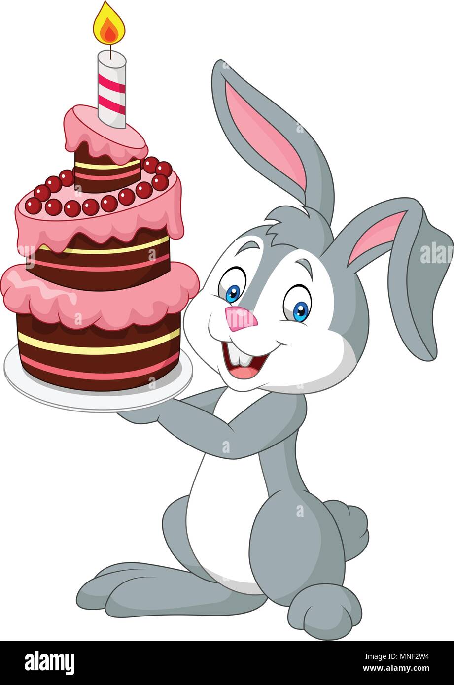cartoon rabbit holding birthday cake Stock Vector Image & Art - Alamy