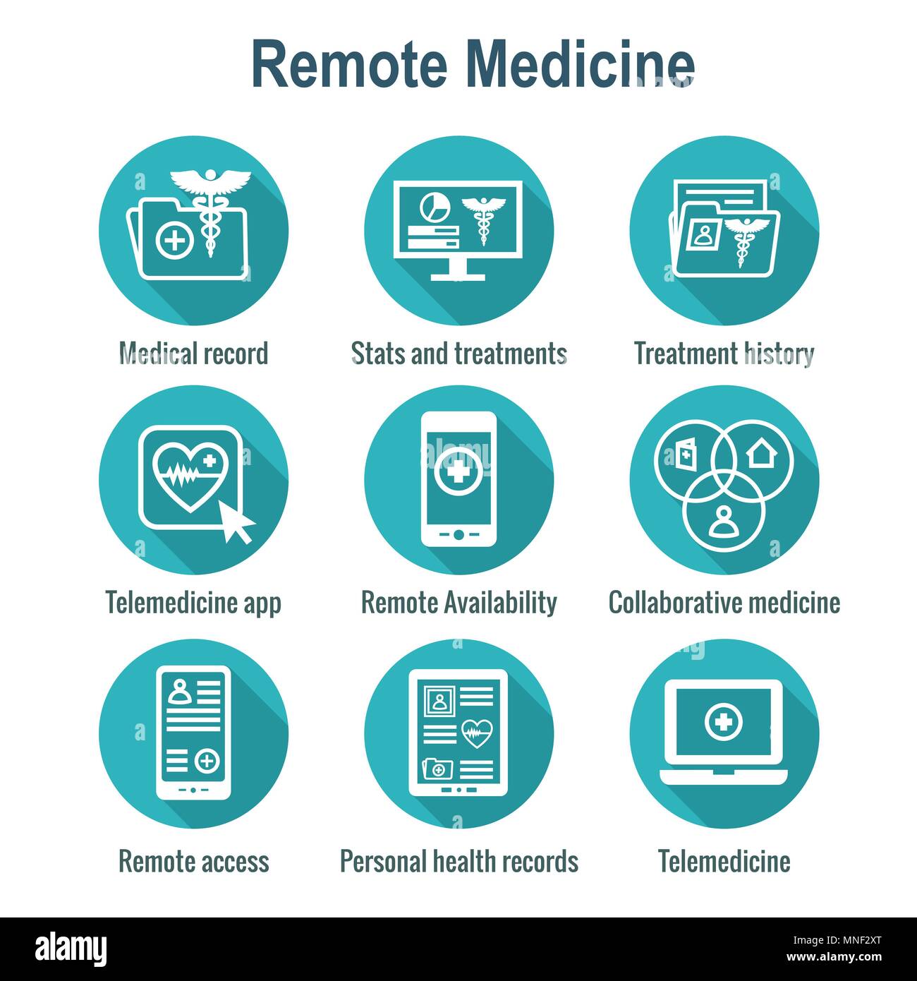 Telemedicine and Health Records Icon Set w Caduceus, file folders ...