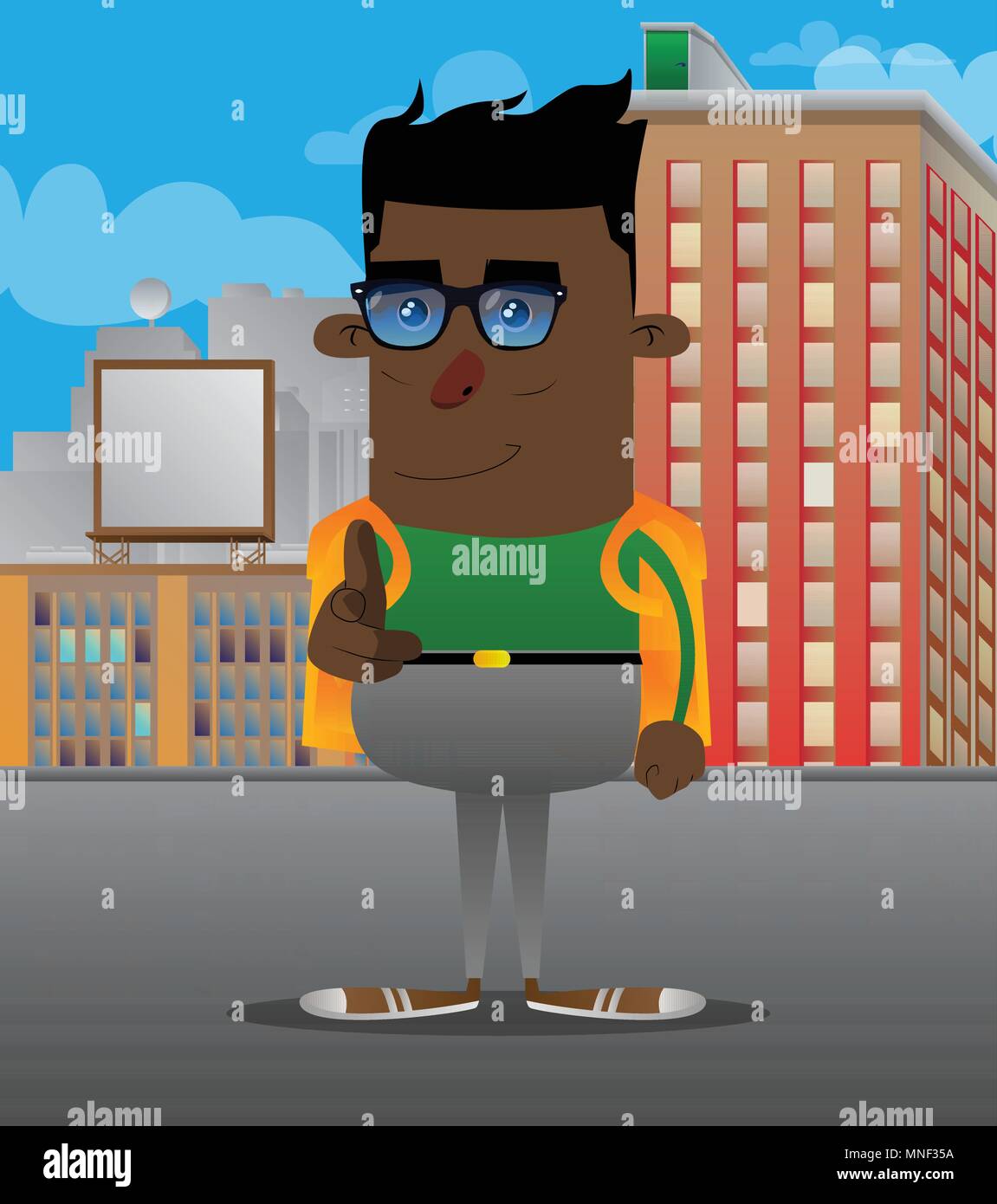 Schoolboy pointing at the viewer with his hand. Vector cartoon ...