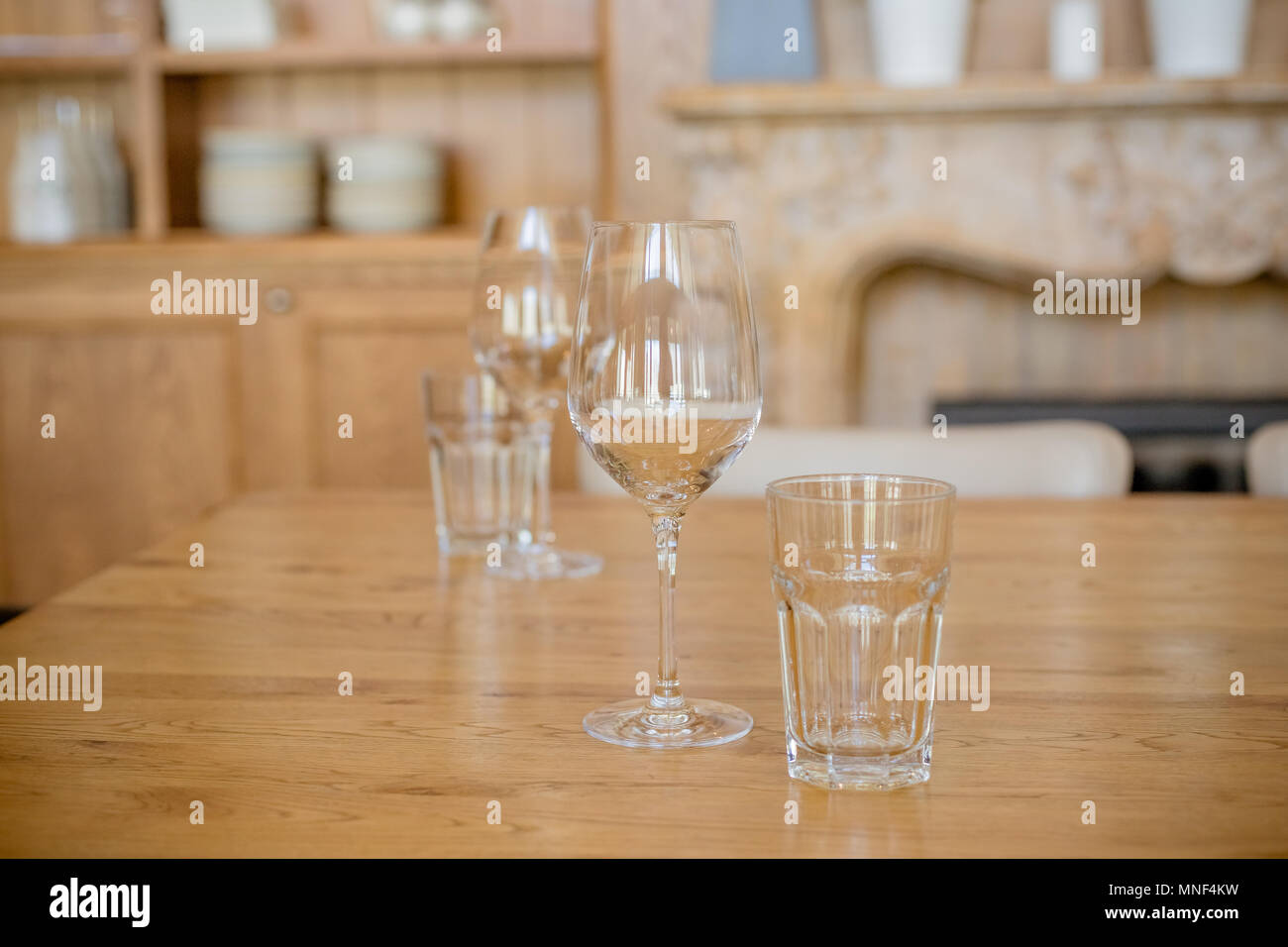 Empty glasses.Transparent clean glasses and wine glasses arranged on a ...
