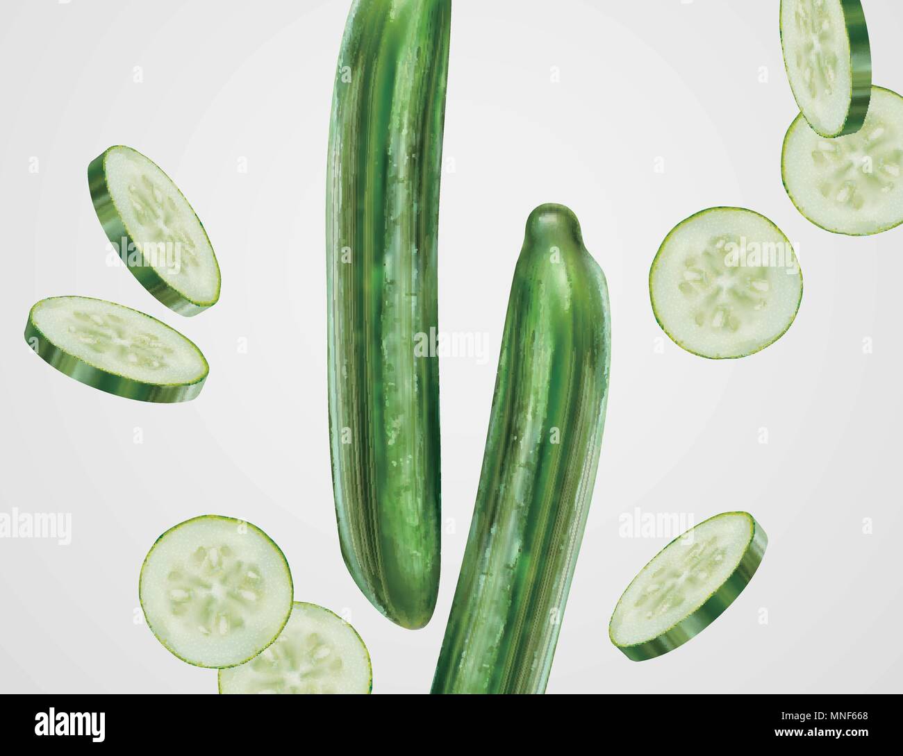 Refreshing cucumber design element with whole and sliced one in 3d ...