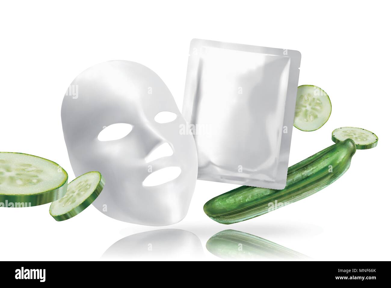 Cucumber facial mask with ingredients in 3d illustration on white ...
