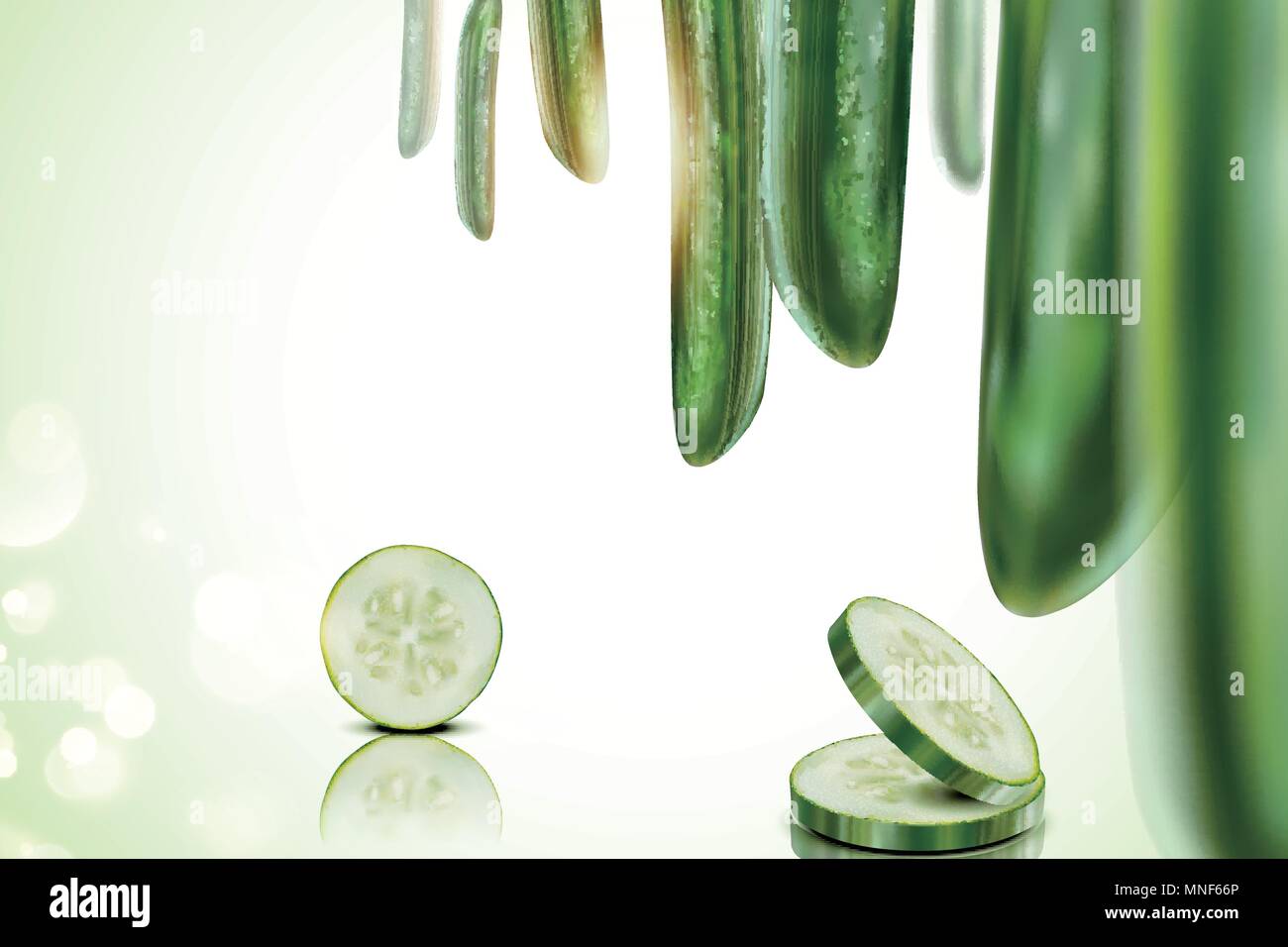 Refreshing cucumber background with whole and sliced one in 3d ...