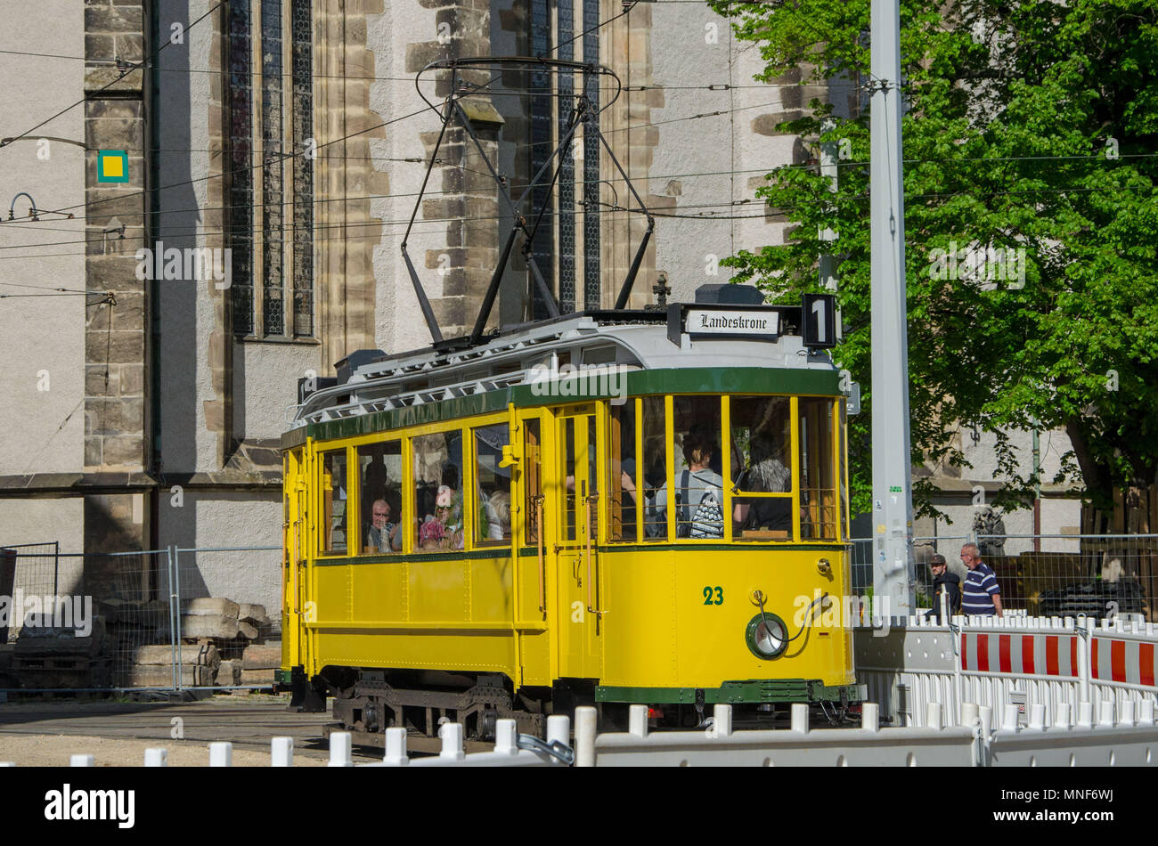 Vintage yellow green tram hi-res stock photography and images - Alamy
