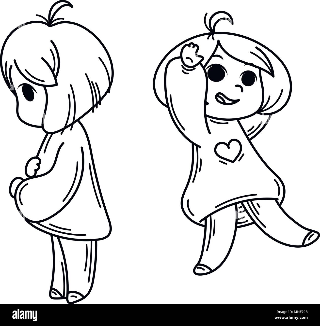 Cute cartoon lined kids. Vector and illustration Stock Vector Image ...
