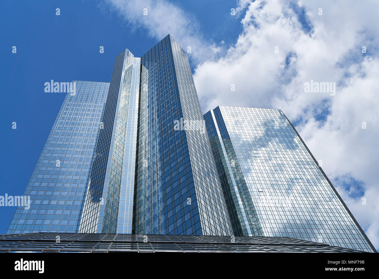 Modern high-rise architecture in Frankfurt am Main with clouds in the ...