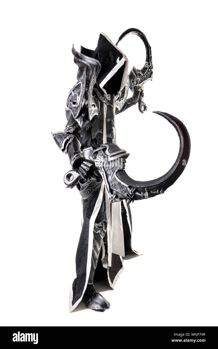 Man in a fantasy costume of a dark demon, cosplay, isolated in white ...