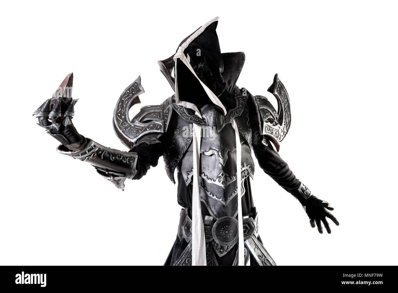 Man in a fantasy costume of a dark demon, cosplay, isolated in white ...