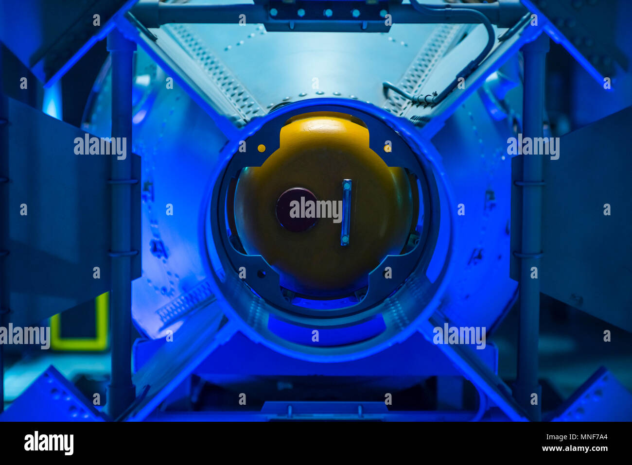 a detail of a modern nuclear rocket with red button and sensor Stock ...