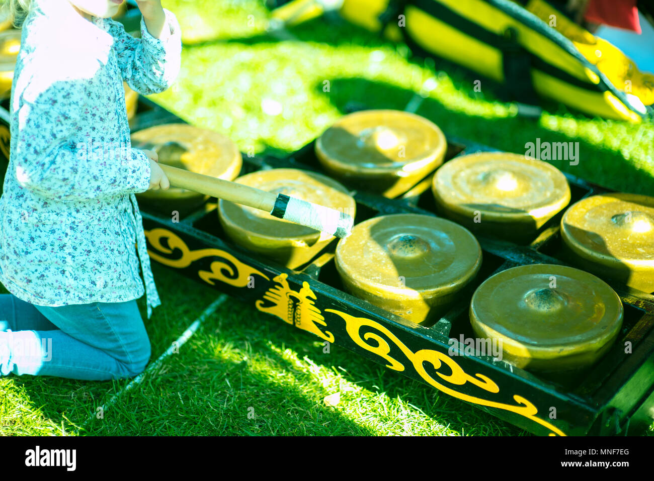 Girl playing asian musical instrument on meadow Stock Photo - Alamy