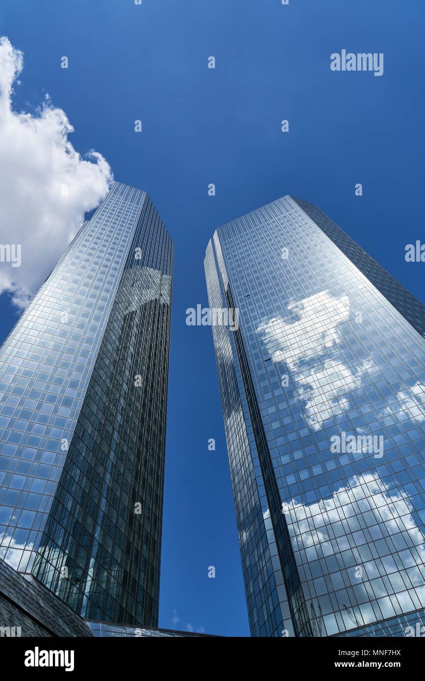 Modern high-rise architecture in Frankfurt am Main with a blue sky ...