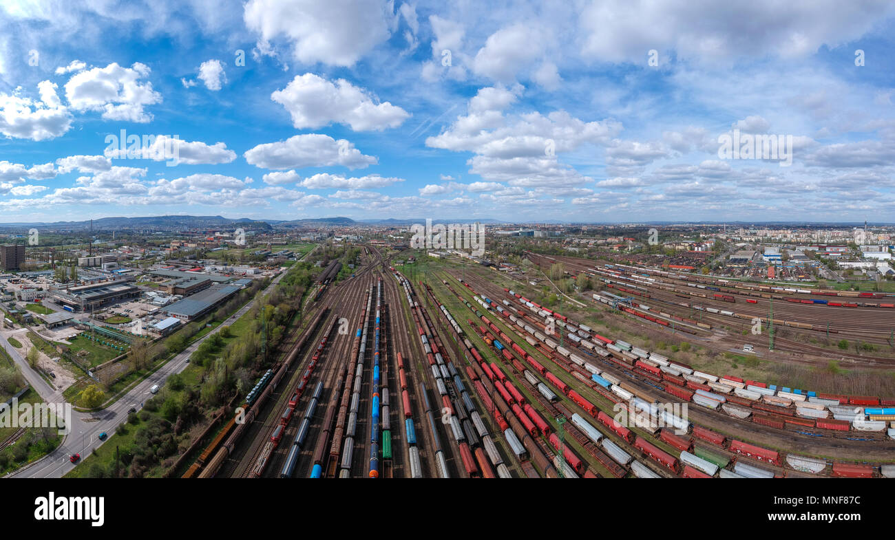 Aerial view of colorful trains Stock Photo - Alamy