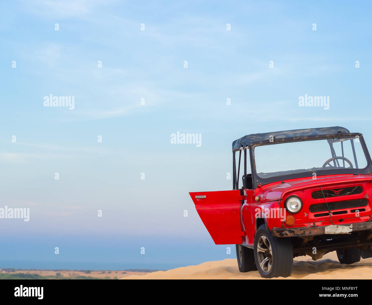 Red Off Road Car Vehicle Open The Door Ready for Adventure on The Sand ...