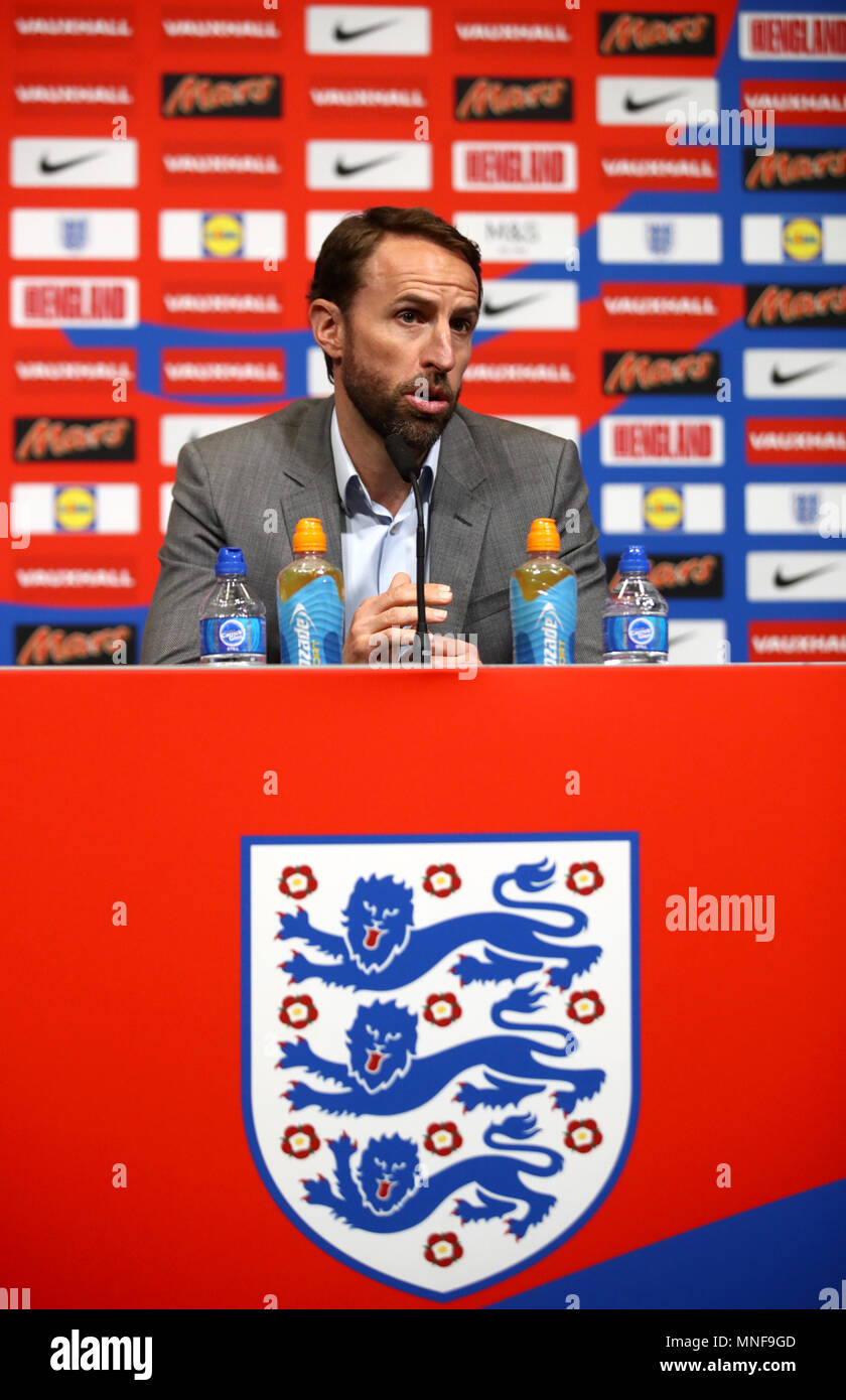 England Manager Gareth Southgate speaks during a press conference at ...
