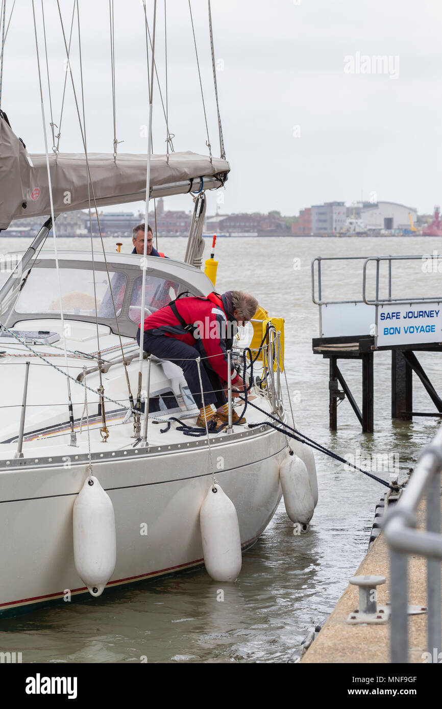 Yacht Entering Lock at Shotley Gate Marina Stock Photo - Alamy