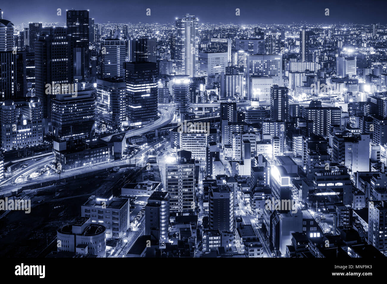Oska city, Japan night view showing modern Japan big city with bright ...