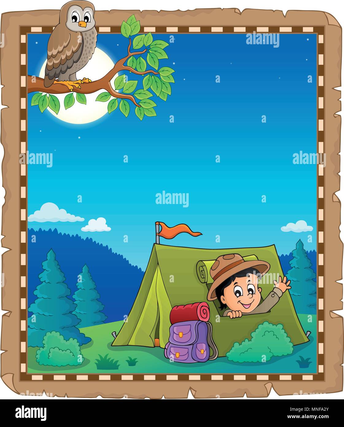 Parchment with scout in tent theme 1 - eps10 vector illustration Stock ...