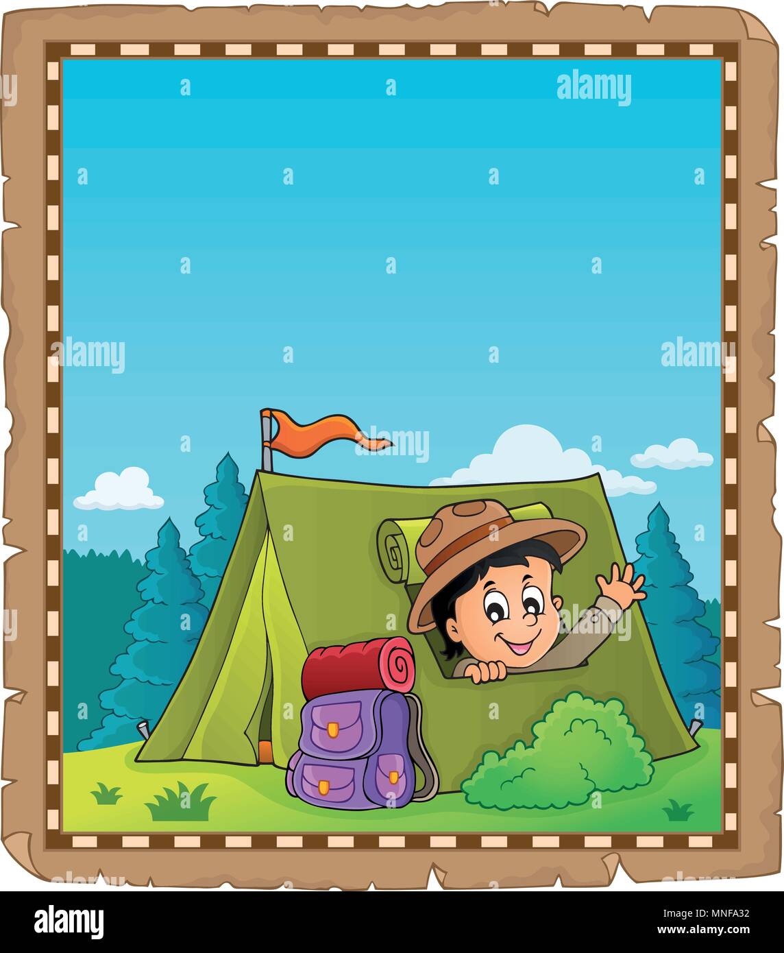 Parchment with scout in tent theme 2 - eps10 vector illustration Stock ...