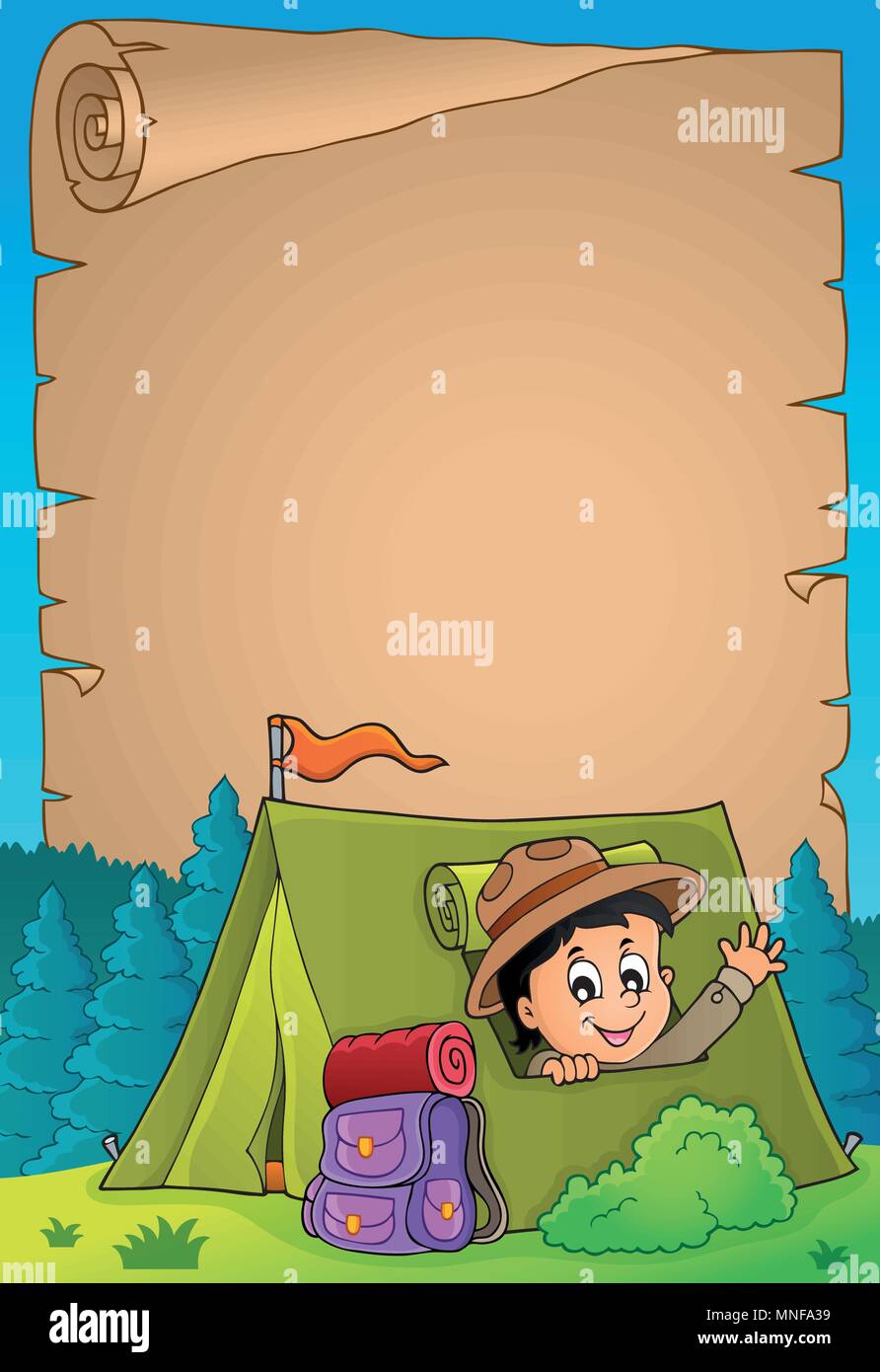 Parchment with scout in tent theme 3 - eps10 vector illustration Stock ...