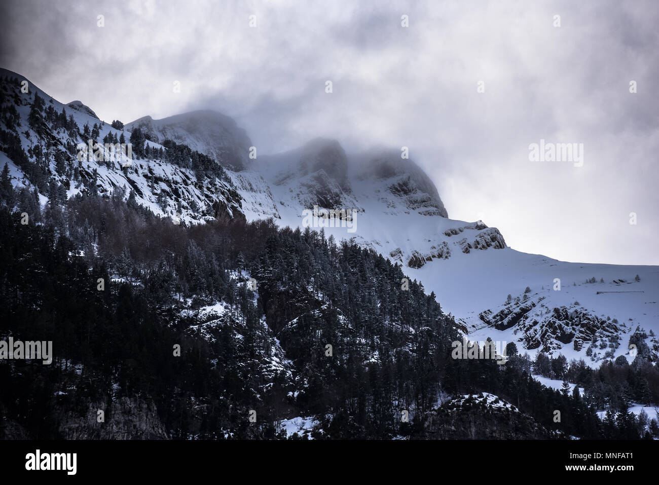 Mountainous area in Canfranc valley in the Pyrenees near the population ...