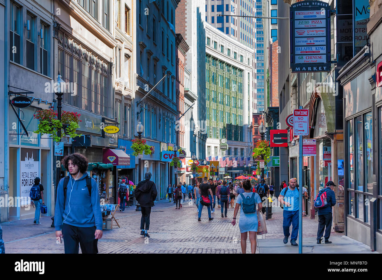 Boston, Massachusetts, USA - September 12, 2016: Downtown Boston a busy ...